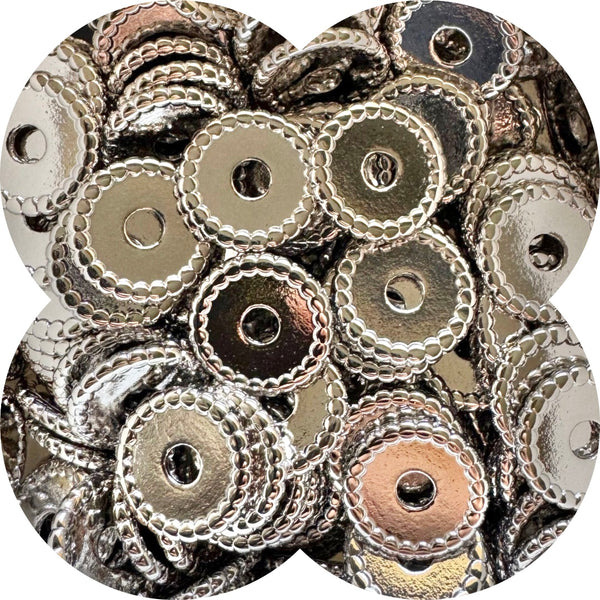 16mm Textured Acrylic Coin – Silver – Silicone Bead Supplies