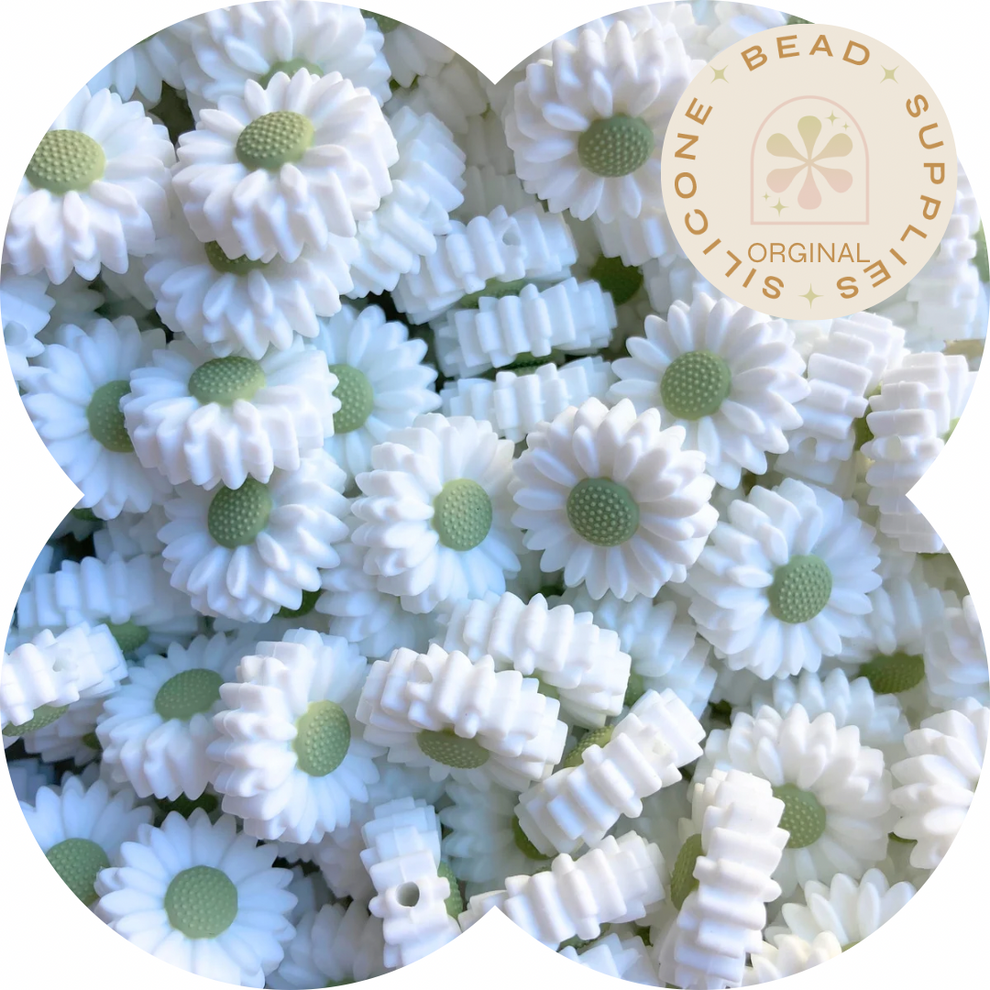 22mm White Edition Daisy Bead – Silicone Bead Supplies